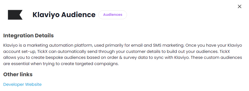 Klaviyo Audience – TickX
