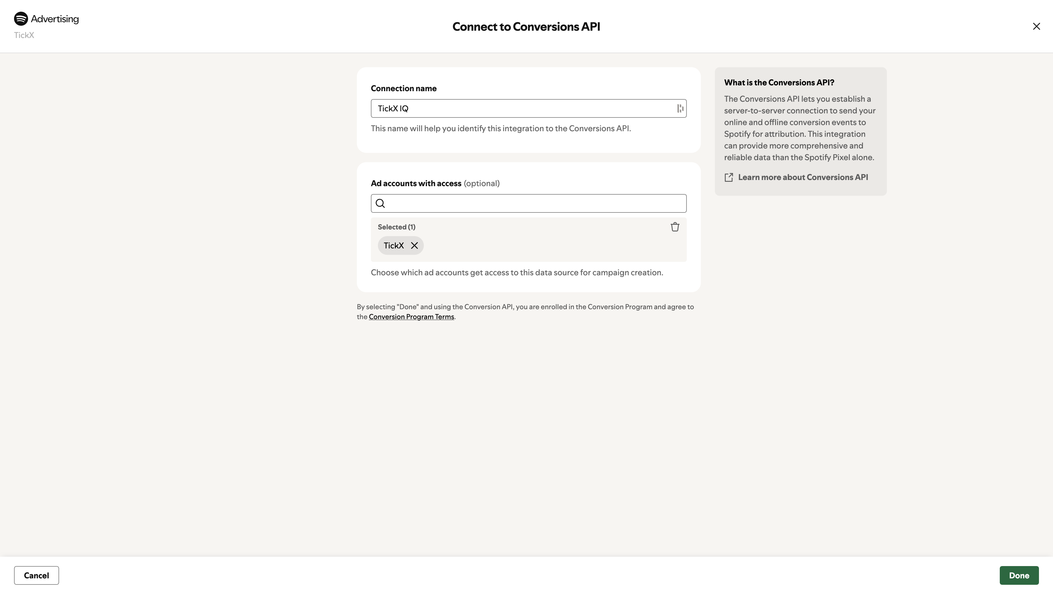 Spotify Conversion API – TickX